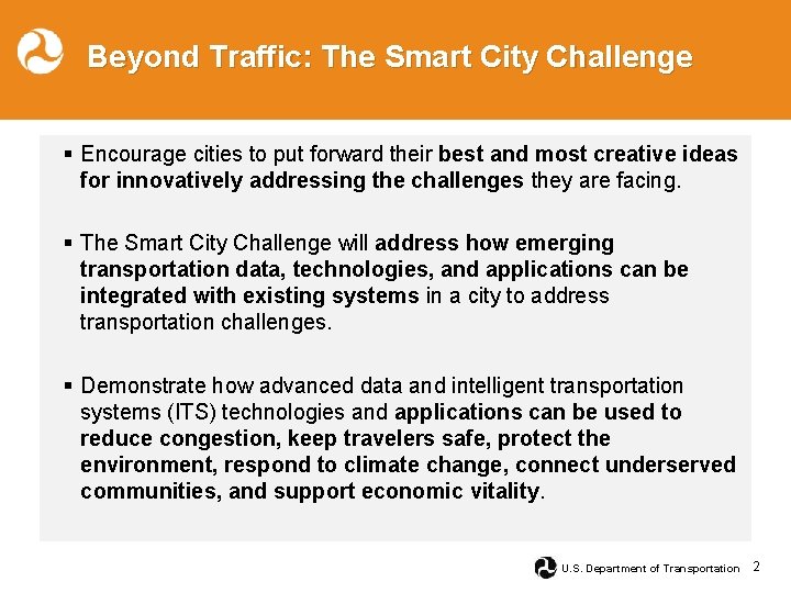 Beyond Traffic The Smart City Challenge Information Session
