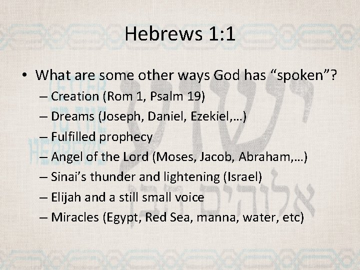 The Letter to the Hebrews Chapter 1 Part