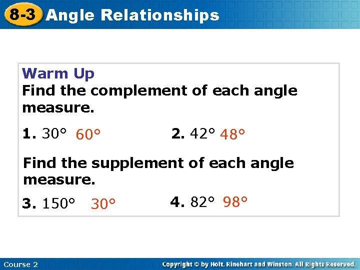 8 3 Angle Relationships Warm Up Problem of