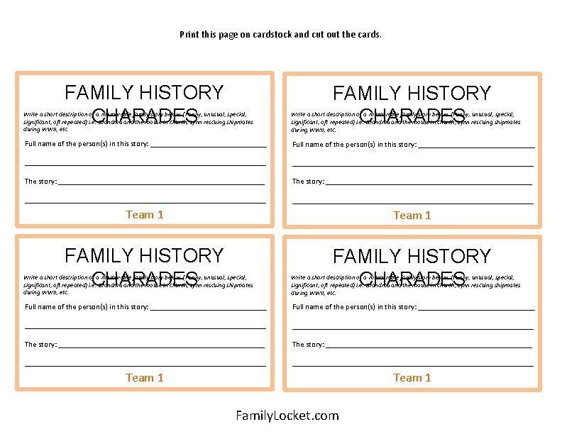 Family History Charades Instructions Preparation Grab a stack