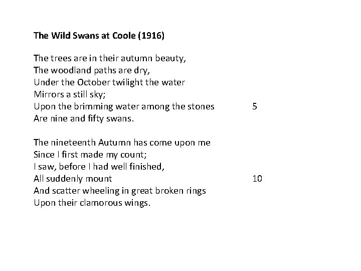 The Wild Swans at Coole W B Yeats