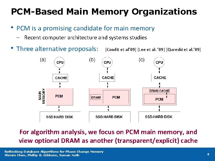 Rethinking Database Algorithms for Phase Change Memory Shimin
