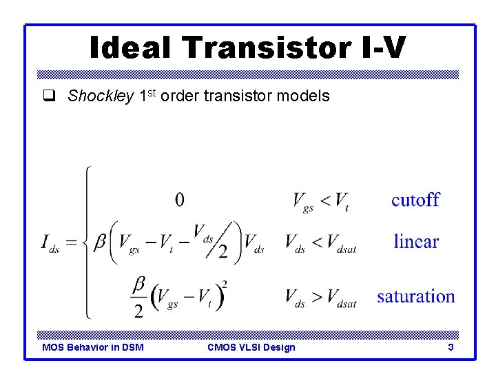 Introduction to CMOS VLSI Design MOS Behavior in