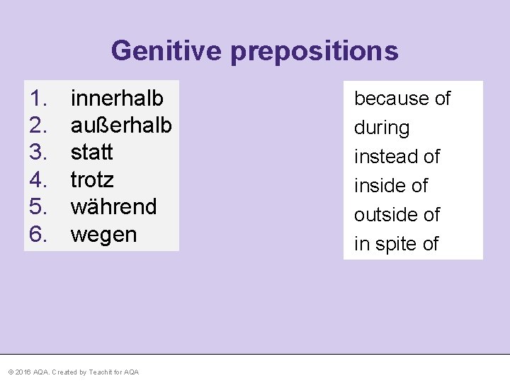 Cases with prepositions 2016 AQA Created by Teachit