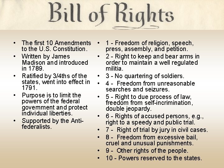 The Bill of Rights Foldable Overview The Bill