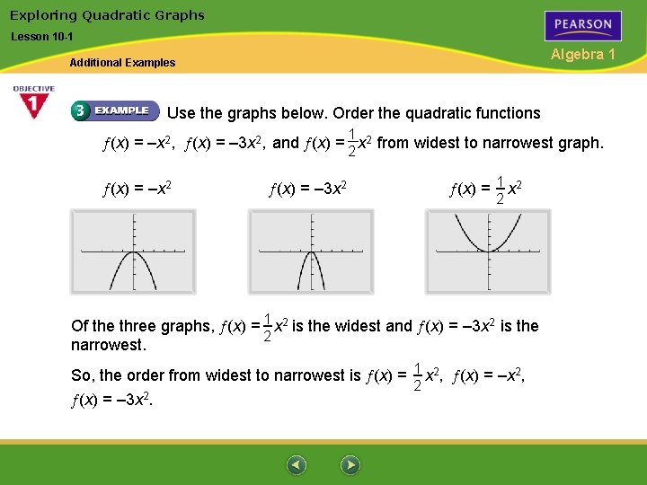 Exploring Quadratic Graphs Lesson 10 1 Algebra 1
