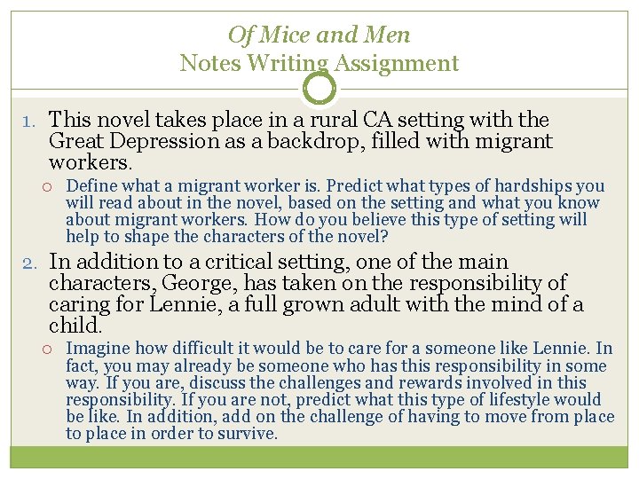 John Steinbecks Of Mice and Men INTRODUCTION NOTES