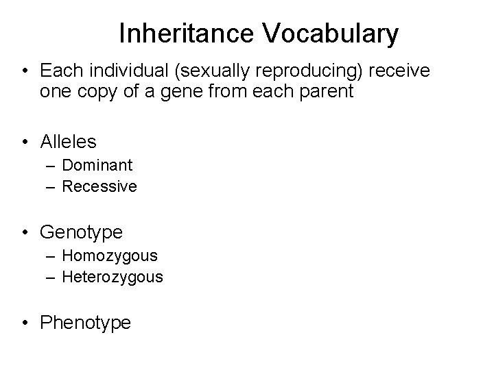Biology MCAS Review Mendelian Genetics Inheritance Vocabulary Each