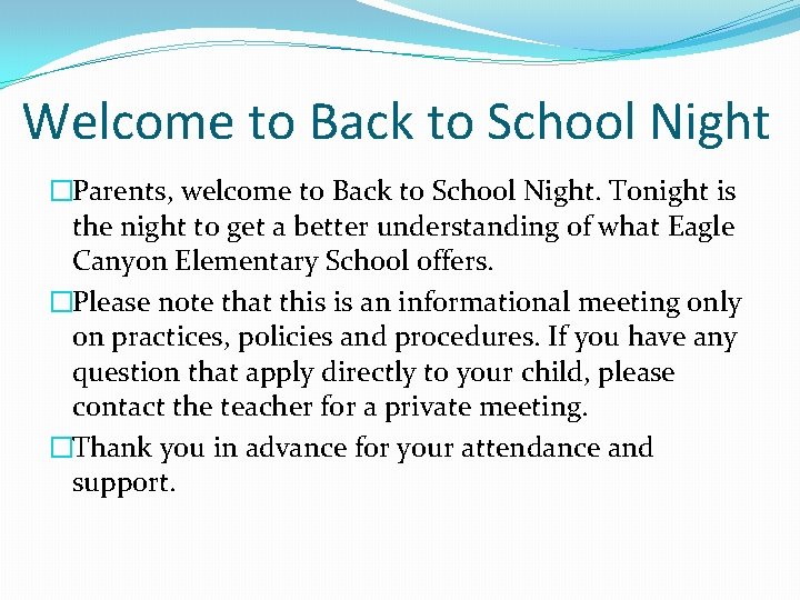 Eagle Canyon Elementary School Back to School Night
