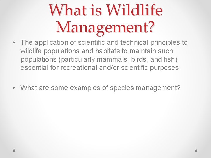 Wildlife Management AGWL2 What is Wildlife A broad