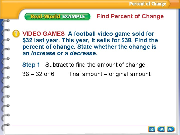 Main Idea and New Vocabulary Key Concept Percent