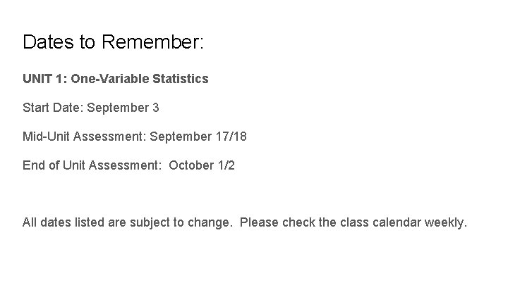 OneVariable Statistics Algebra 1 Mrs Davis Essential Questions