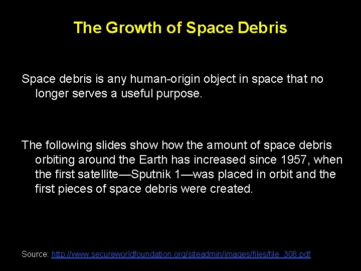 The Growth of Space Debris Global Security Program