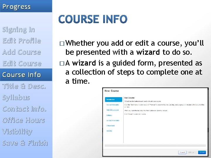 Adding a Syllabus Progress Signing In Edit Profile