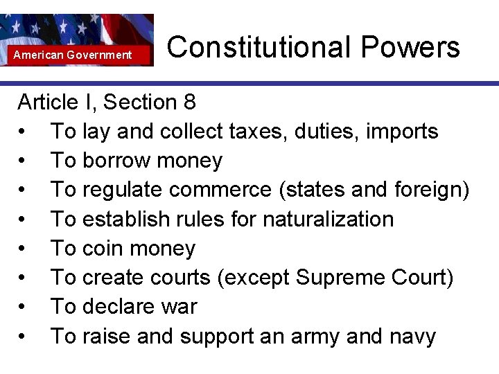 Chapter 12 Congress Objective Students will be able