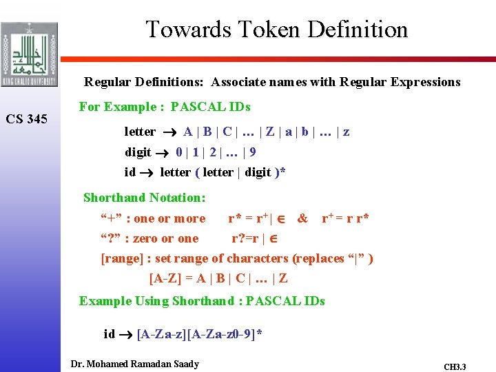 Algebraic Properties of Regular Expressions CS 345 AXIOM