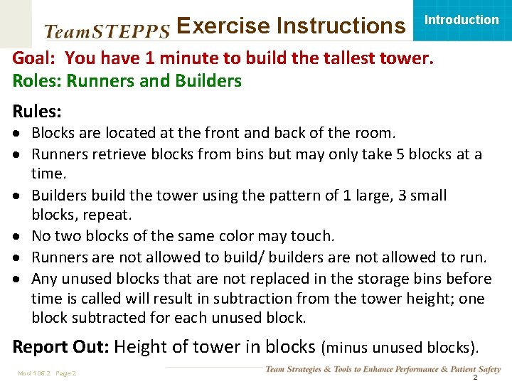 Introduction Module 1 Introduction Tower Team Building Exercise