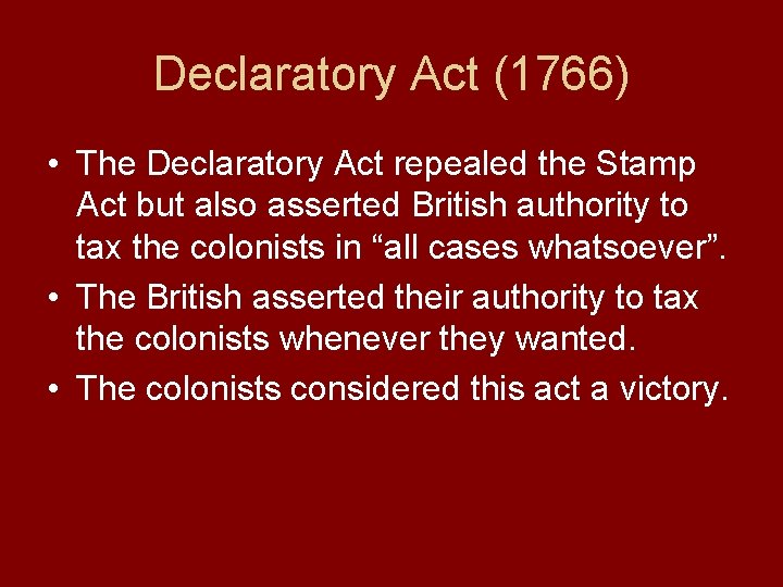 British Acts and Colonial Reactions Cause and Effect