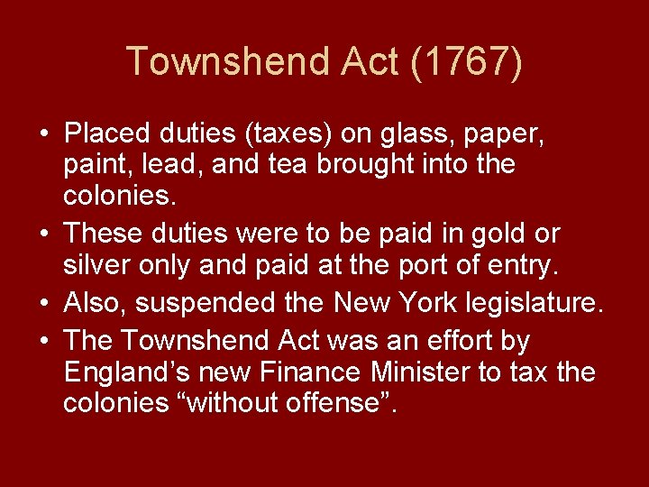 British Acts and Colonial Reactions Cause and Effect