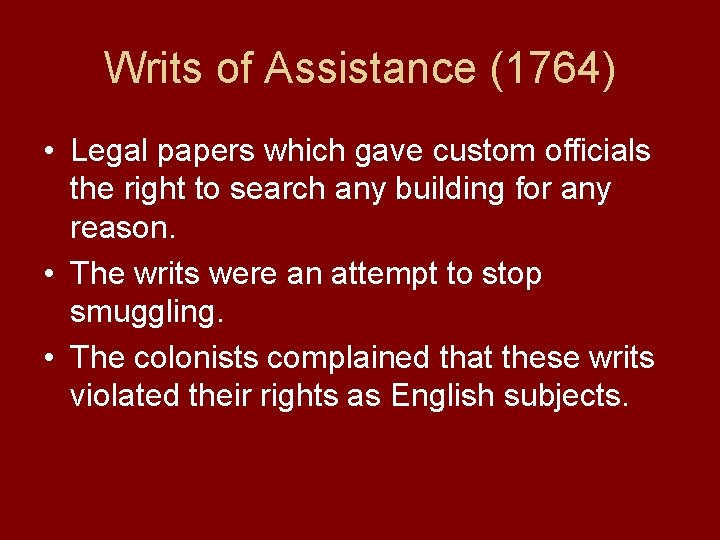 British Acts and Colonial Reactions Cause and Effect