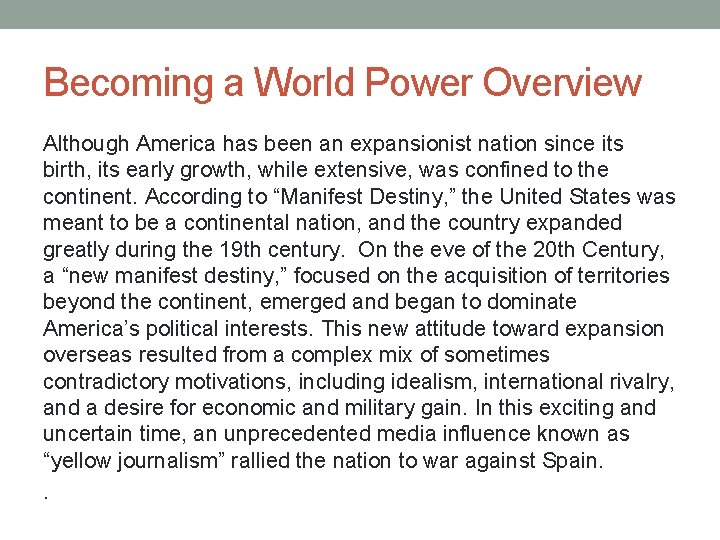 HISTORY GEOGRAPHY Unit 4 Becoming a World Power