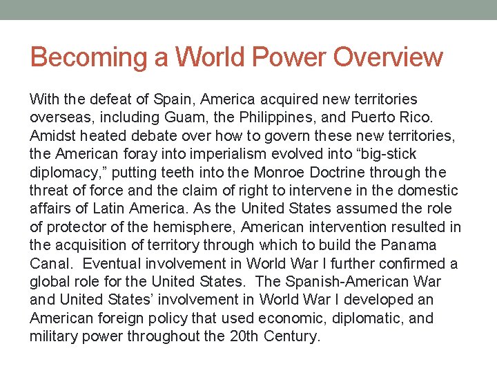 HISTORY GEOGRAPHY Unit 4 Becoming a World Power