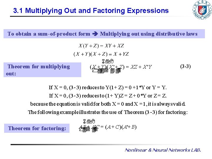 Nonlinear Neural Networks LAB CHAPTER 3 BOOLEAN ALGEBRA