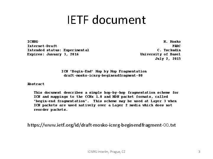 ICN HopByHop Fragmentation Update BeginEnd Fragmentation BEF Marc