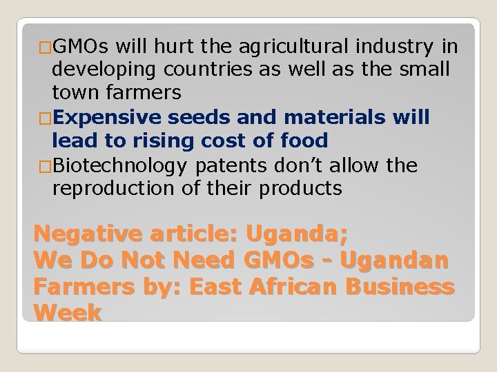 World Hunger GMOs as a possible solution Greenpeace