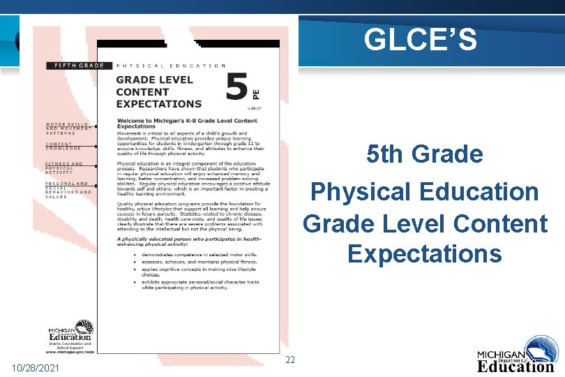 Michigan Department of Education New Standards Benchmarks GLCEs