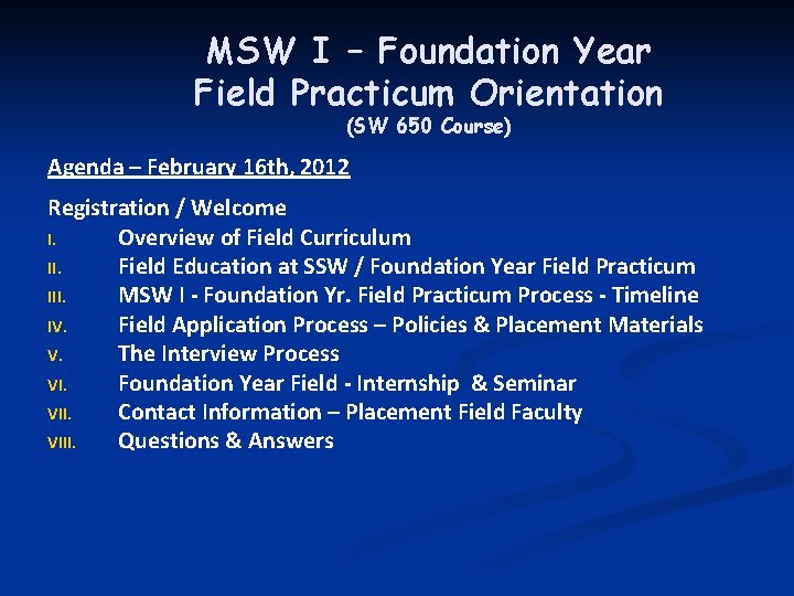 Blueprint for MSW I Foundation Year Field Practicum
