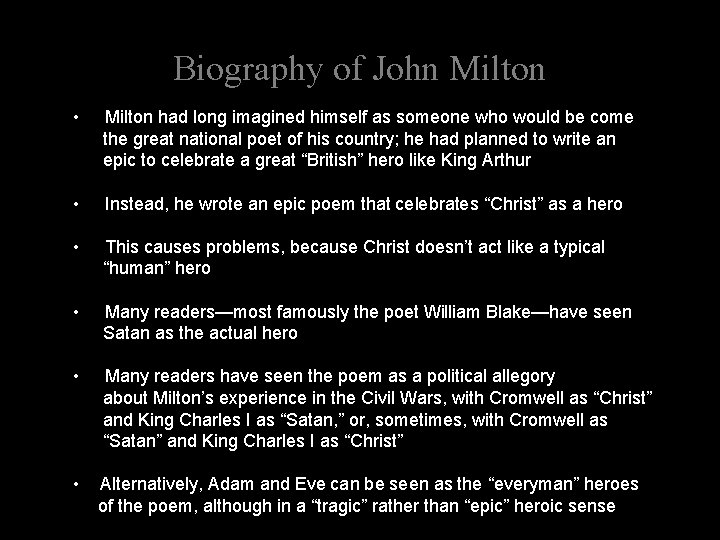 John Milton and Paradise Lost Biography of John