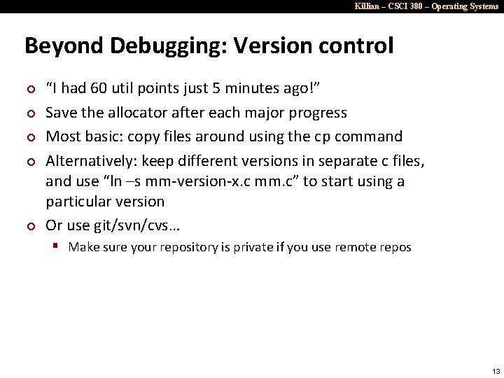 Killian CSCI 380 Operating Systems Malloc Debugging CSCI