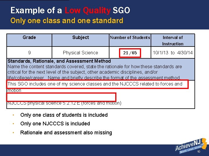 STUDENT GROWTH OBJECTIVE SGO Evaluating SGO Quality Revised