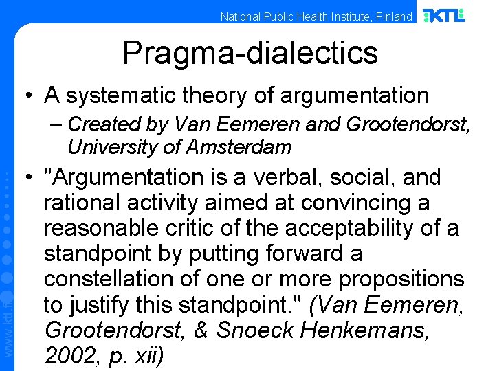 National Public Health Institute Finland Open risk assessment