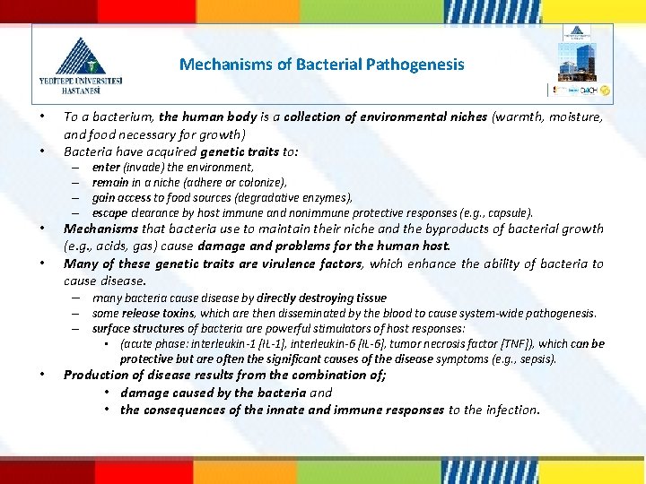 Bacterial Pathogenesis Learning Objectives Define the basic concepts
