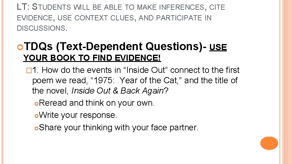 Inferring About Character Close Reading of the Poem