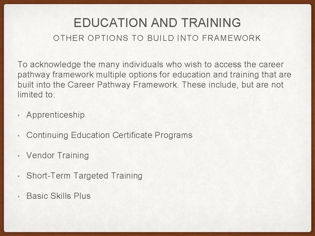 OVERVIEW AND ELEMENTS OF CAREER PATHWAYS TOWARD BUILDING