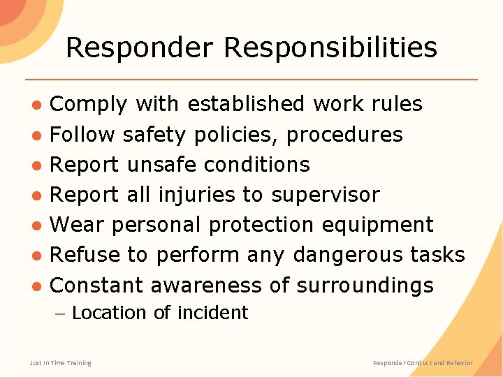 Health and Safety Responder Conduct and Behavior Code