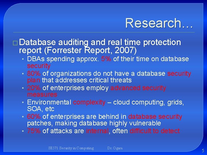SE 571 Security in Computing Chap 6 Database