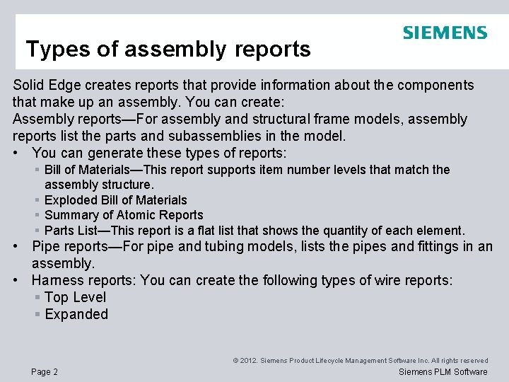 Solid Edge ST 5 Training Assembly Reports 2012