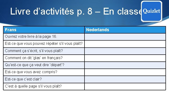 Les 3 Unit 1 dico alphabet TPRS verhaal