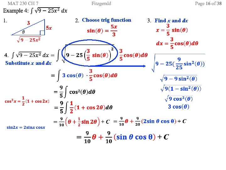 Sect 7 3 Trigonometric Substitution For integrals involving