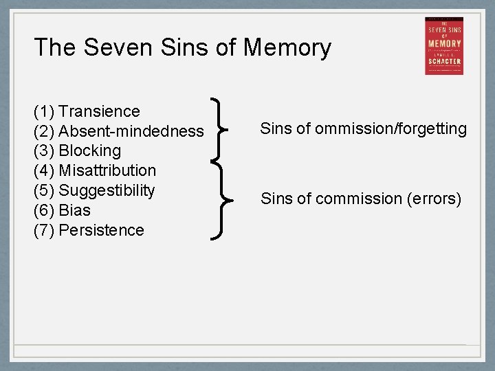 Human Memoryproblems Seven Sins of Memory Memory Failures