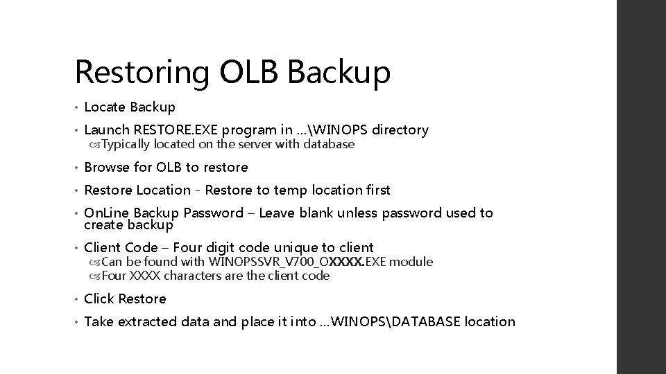 Creating and Restoring Backups Setup Make sure the