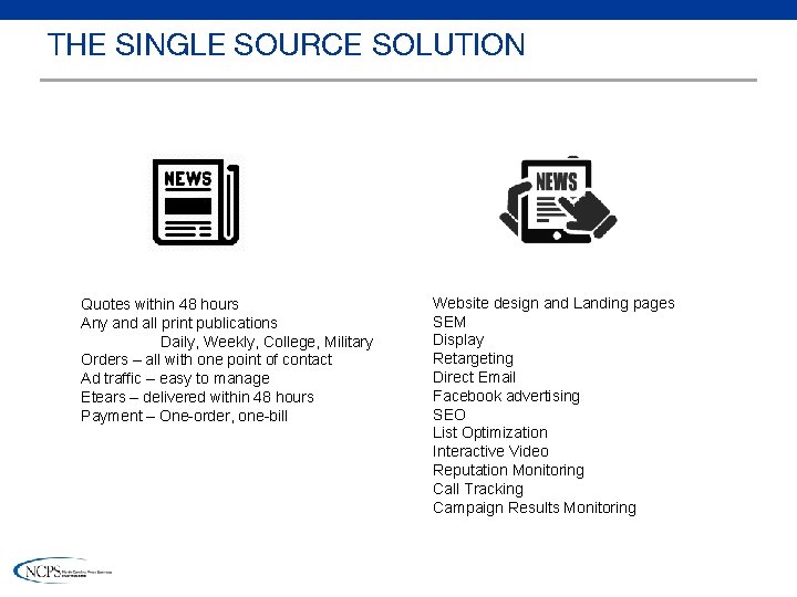 Newspaper and Digital Advertising Solutions OneOrder OneBill OneCheck