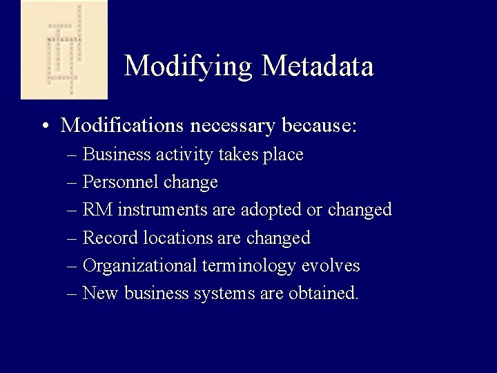 Metadata Setting the Scene or a Basic Introduction
