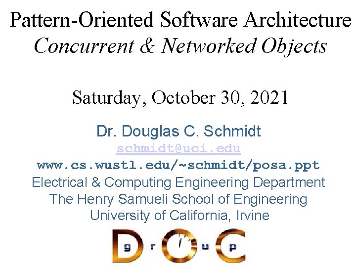 PatternOriented Software Architecture Concurrent Networked Objects Saturday October