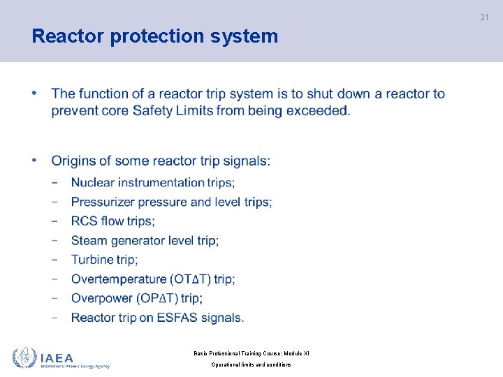 BASIC PROFESSIONAL TRAINING COURSE Module XI Operational limits