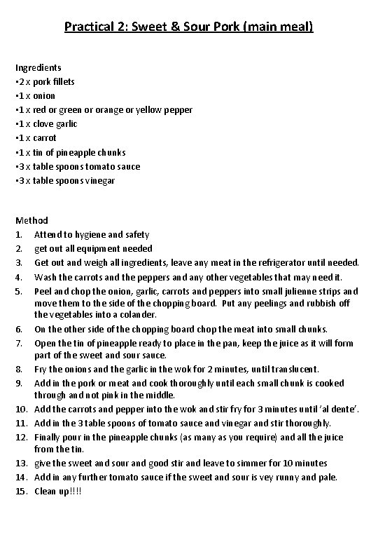 Year 9 Food Technology Recipe Booklet Mains Sides